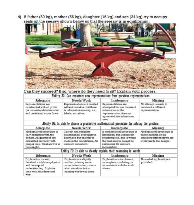 Solved 1) A father ( 80 kg), mother ( 56 kg), daughter ( 16 | Chegg.com