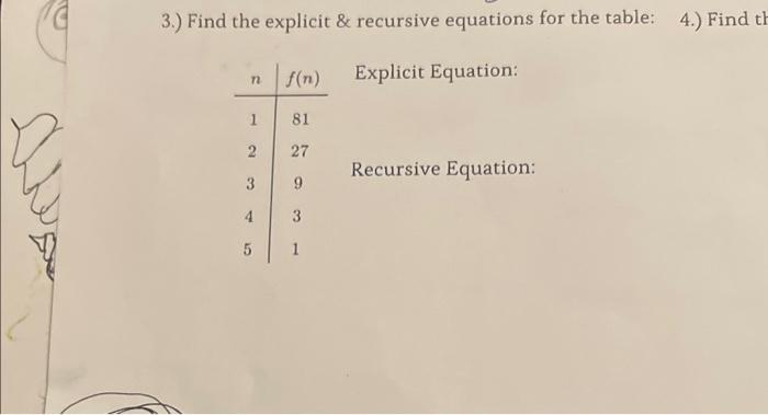 Solved 3.) Find the explicit \& recursive equations for the | Chegg.com