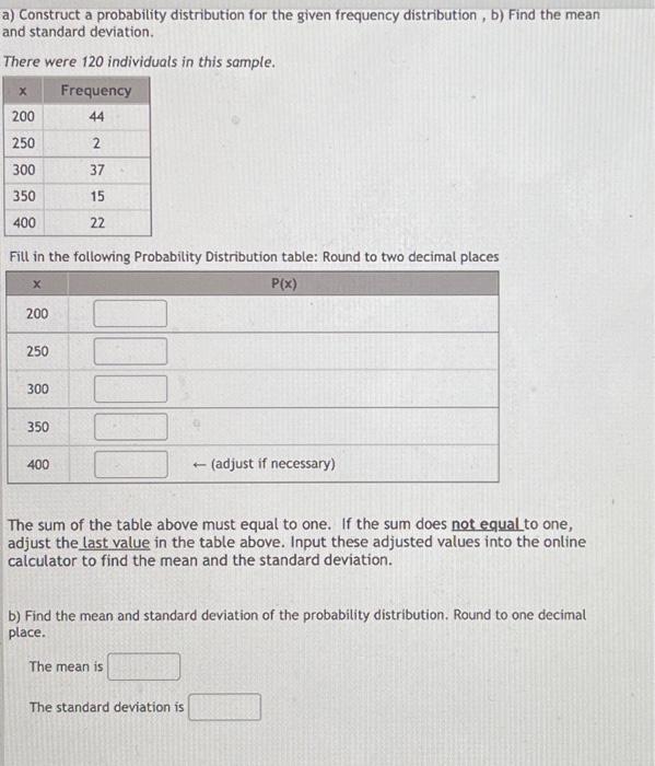Solved a) Construct a probability distribution for the given | Chegg.com