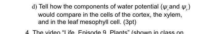 Solved d) Tell how the components of water potential (y and | Chegg.com