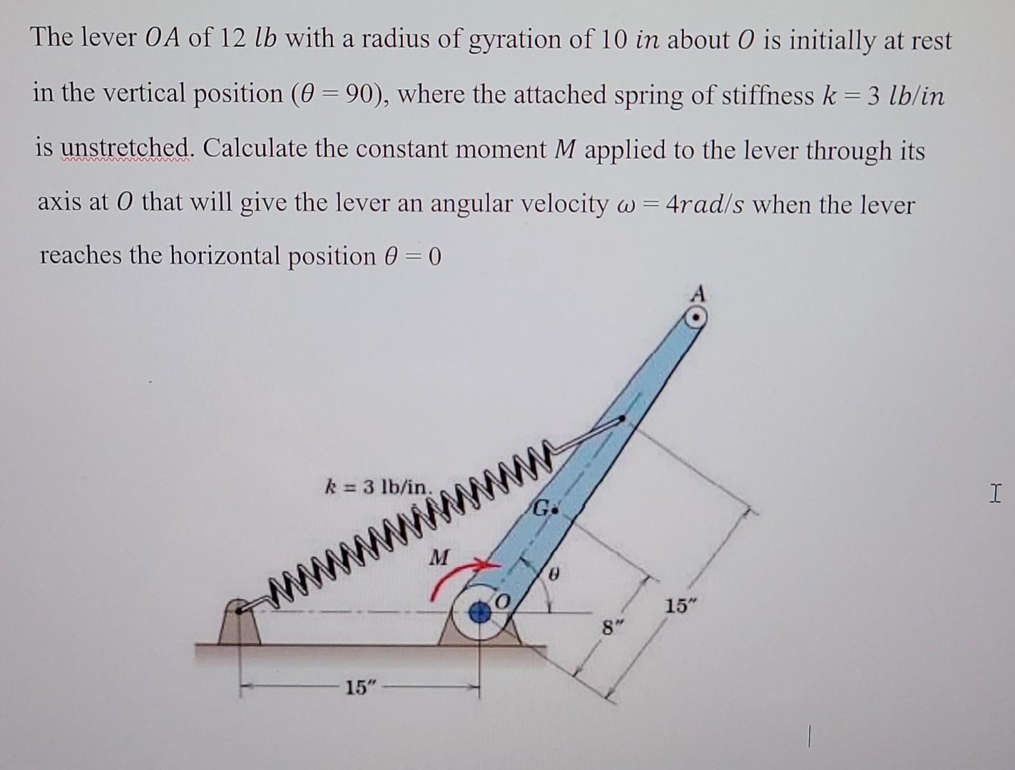 Solved The lever OA of 12 lb with a radius of gyration of 10 | Chegg.com