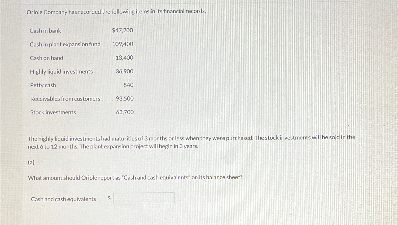 Solved Oriole Company has recorded the following items in | Chegg.com