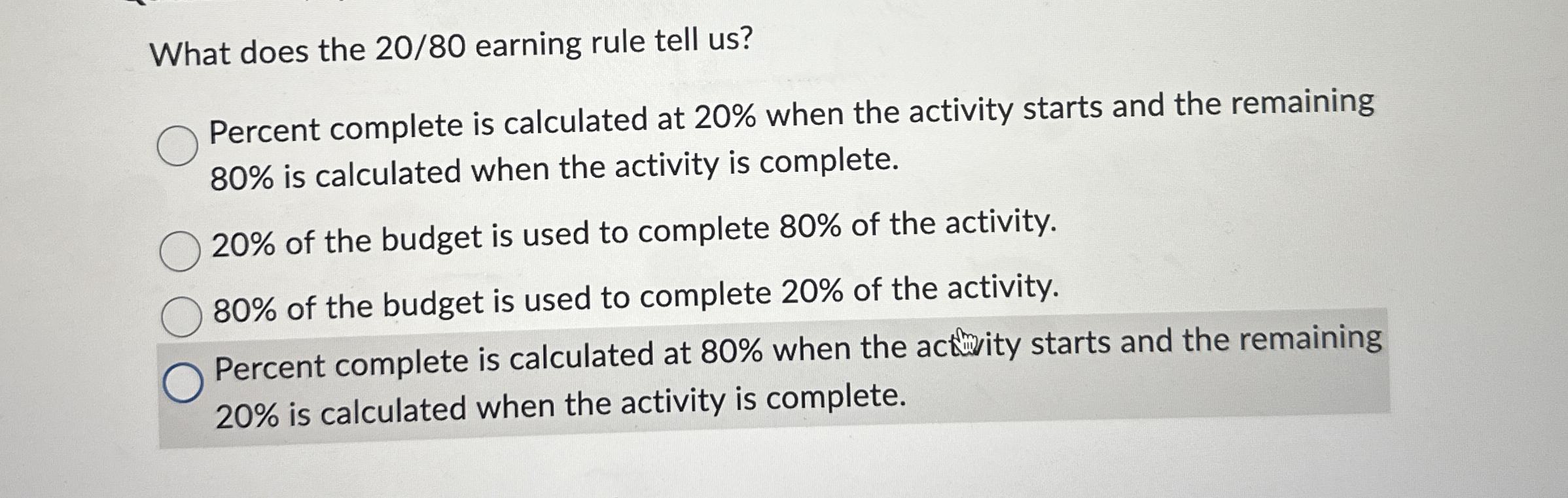 Solved What does the 20/80 ﻿earning rule tell us?Percent | Chegg.com