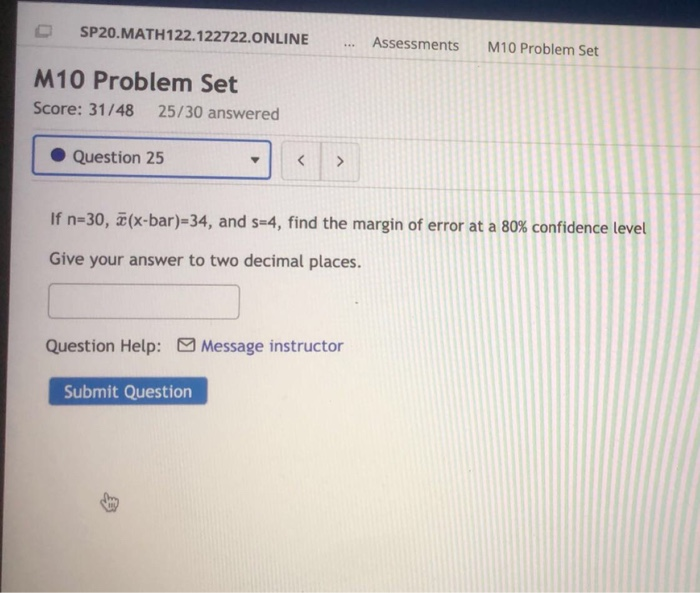 Solved SP20.MATH122.122722.ONLINE Assessments M10 Problem | Chegg.com