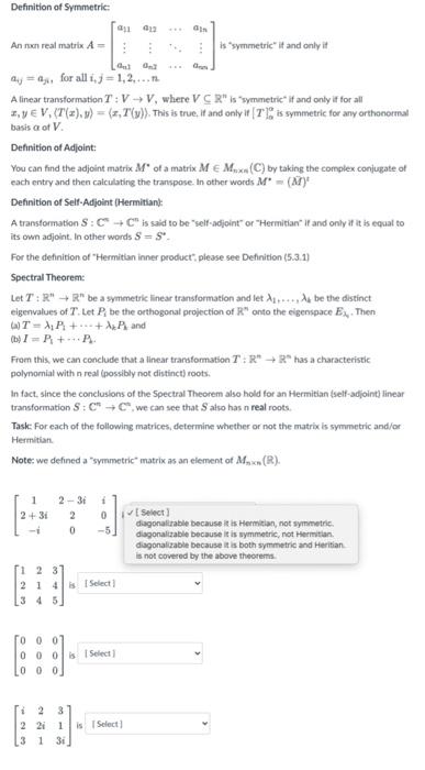 Solved An non real matrix A=⎣⎡a11⋮an1a12⋮an2…⋱…a1n⋮ana⎦⎤ is | Chegg.com