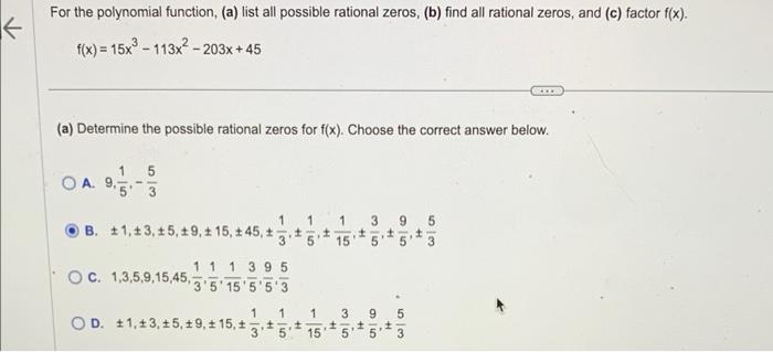Solved For the polynomial function, (a) list all possible | Chegg.com