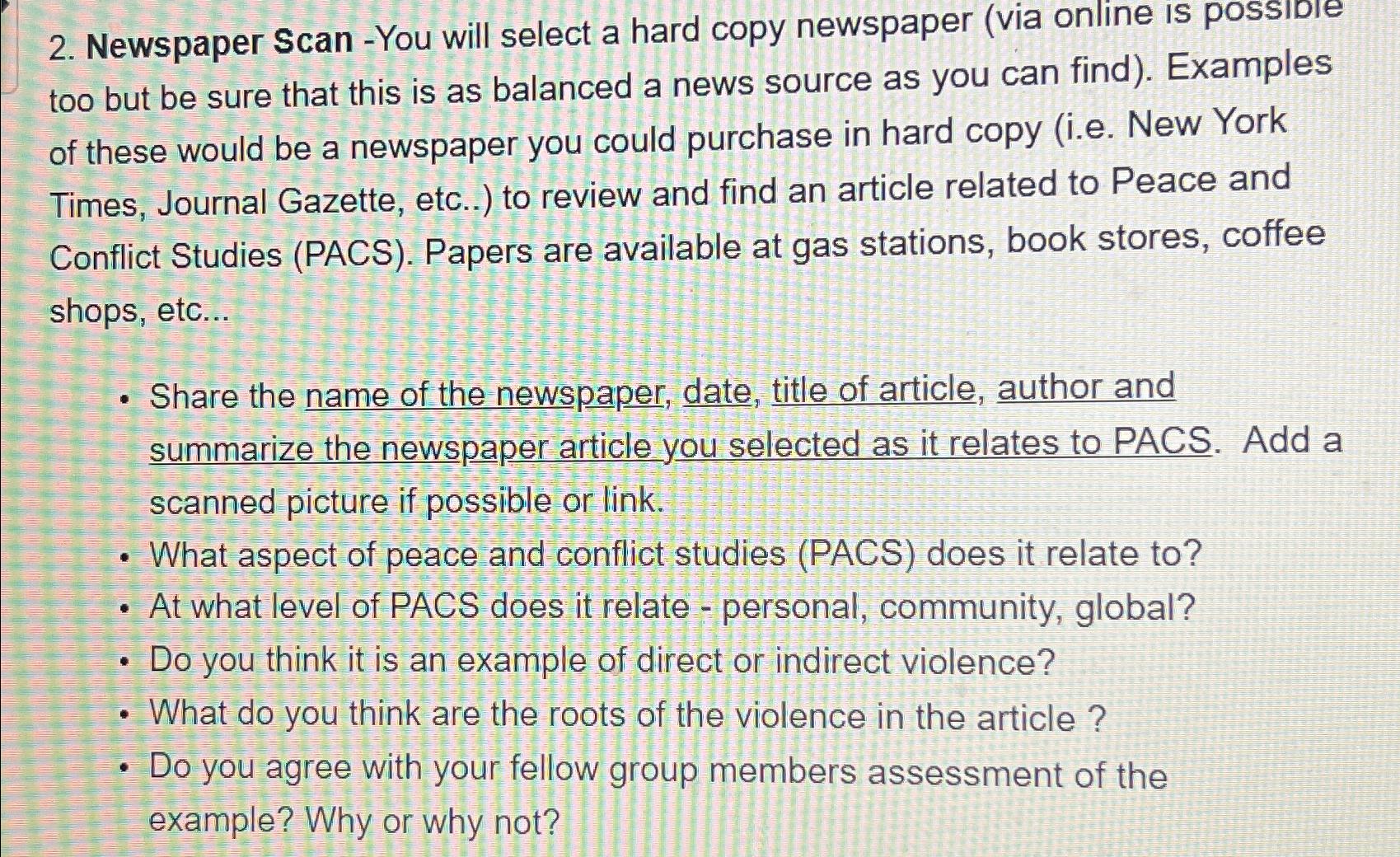 Solved Newspaper Scan -You will select a hard copy newspaper | Chegg.com