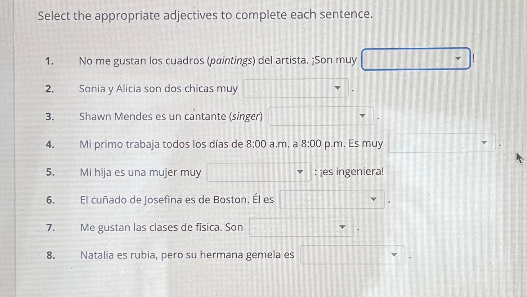 Select the appropriate adjectives to complete each | Chegg.com