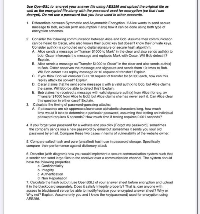 Solved Use OpenSSL to encrypt your answer file using AES256 | Chegg.com