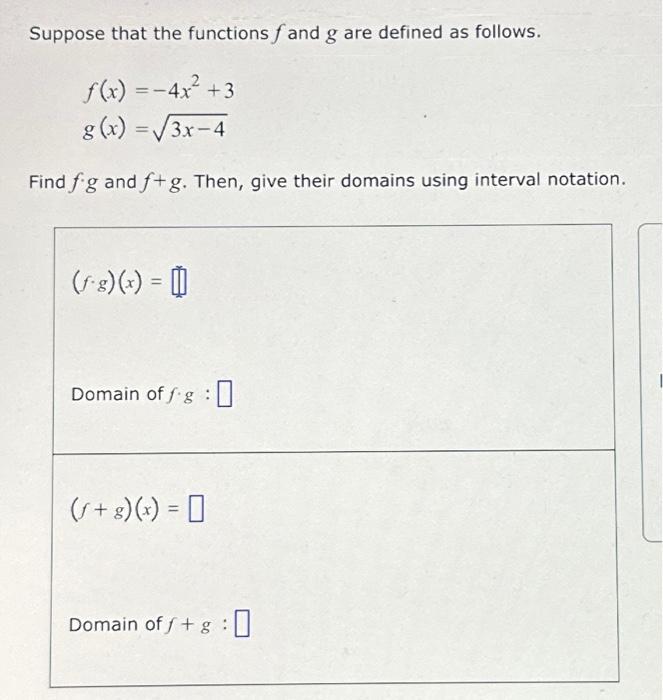 Solved Suppose that the functions fand g are defined as | Chegg.com
