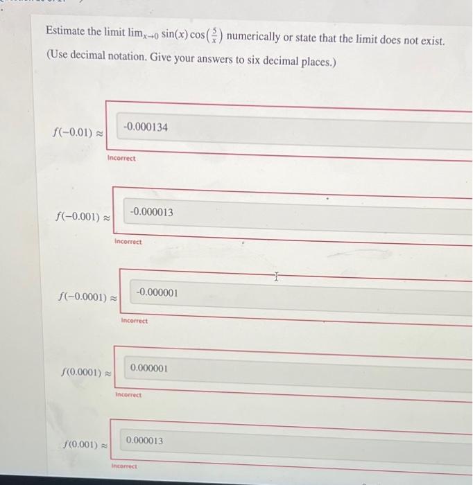 Solved Evaluate the limit of f(x) numerically or state that | Chegg.com