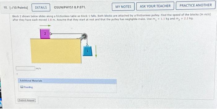Solved T W Reading 10. [-/10 Points] Block 2 shown below | Chegg.com