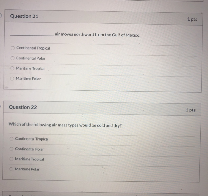 Solved Question 21 1 pts air moves northward from the Gulf | Chegg.com