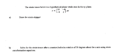 Solved a) ﻿Draw the strain element. b) ﻿Solve for the strain | Chegg.com