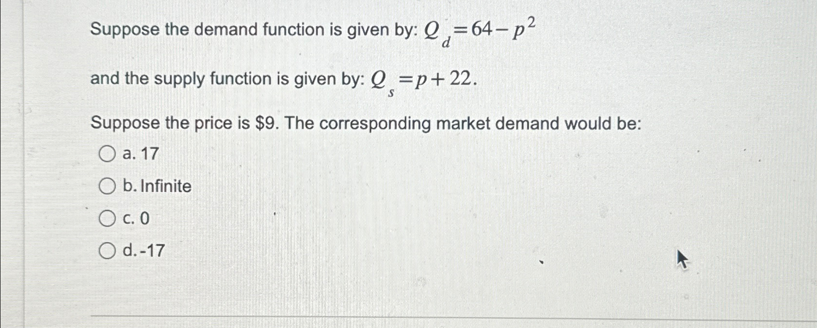 Solved Suppose the demand function is given by: Qd=64-p2 | Chegg.com