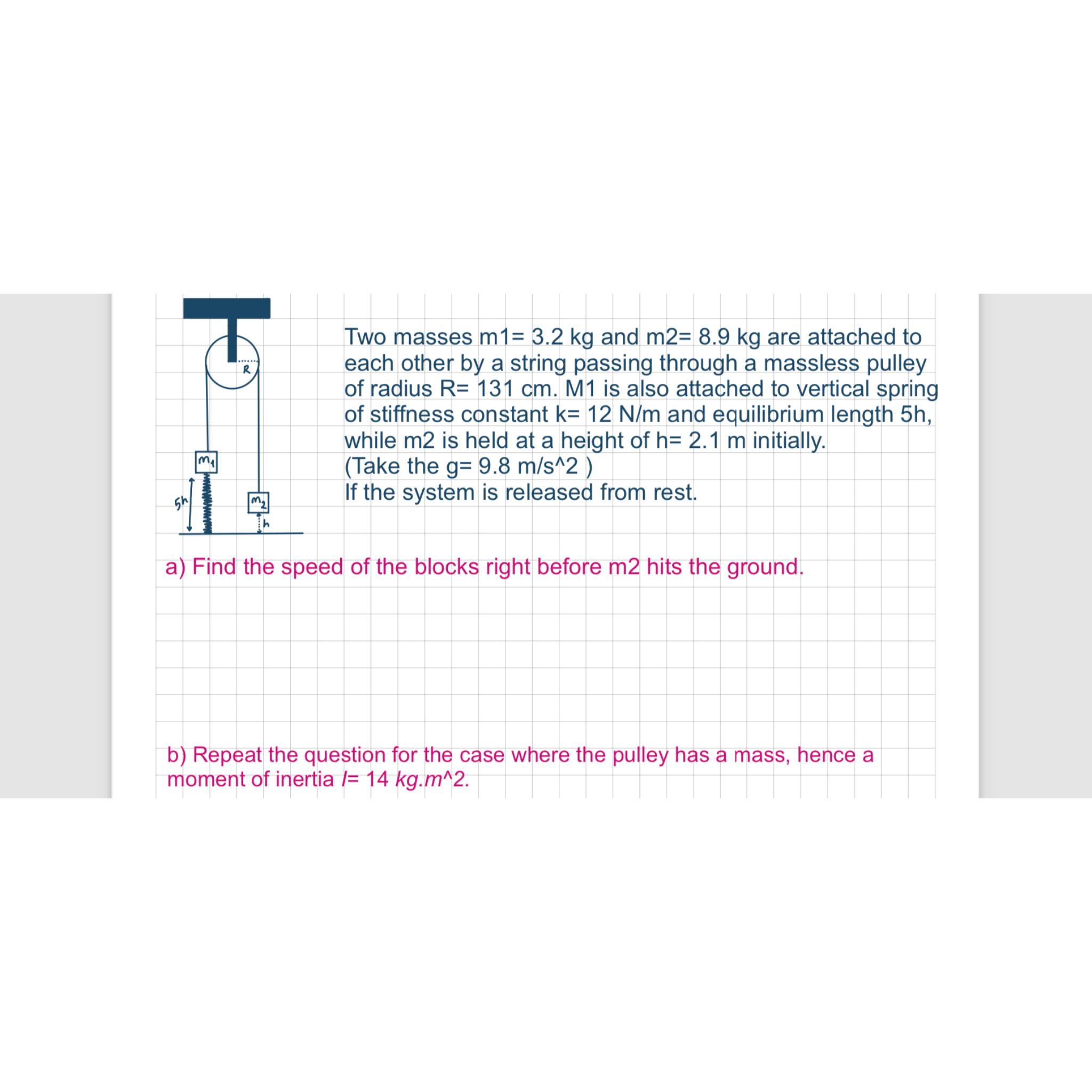 Please quick help! Two masses m1=3.2kg ﻿and m2=8.9kg | Chegg.com