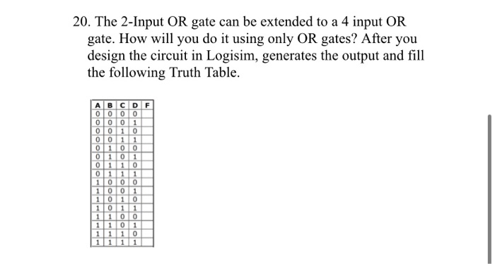 Solved 20 The 2 Input Or Gate Can Be Extended To A 4 Input 1897