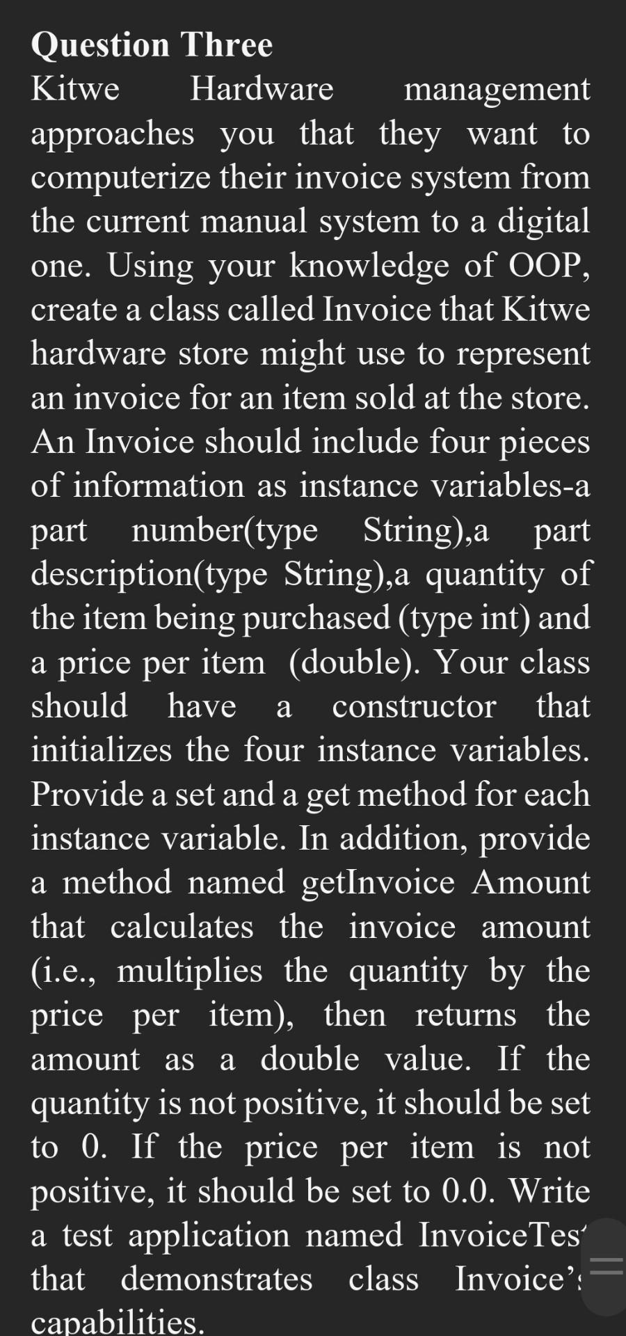 Solved Question Three Kitwe Hardware management approaches | Chegg.com