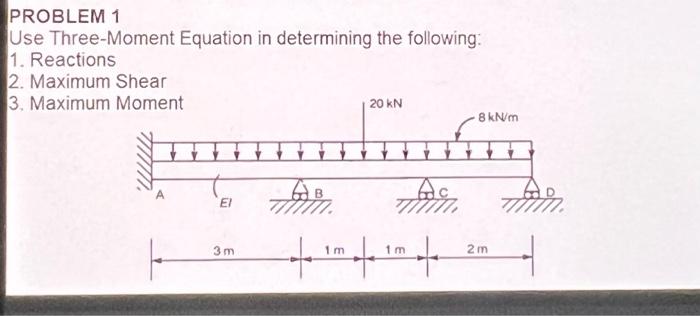 Solved PROBLEM 1 Use Three-Moment Equation in determining | Chegg.com
