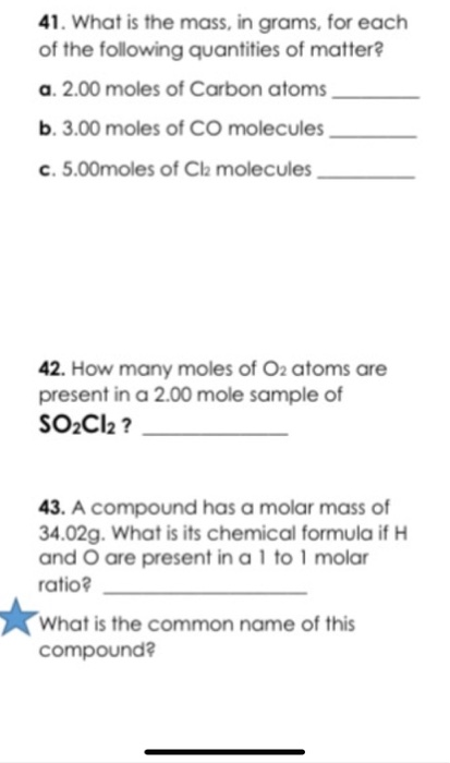 Solved 41. What is the mass, in grams, for each of the | Chegg.com