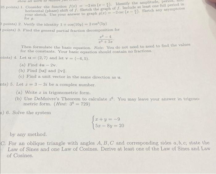 Solved Show all work to 25 points) 1. Consider the function | Chegg.com