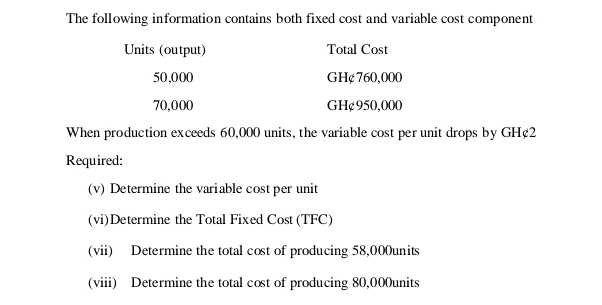 Solved The following information contains both fixed cost | Chegg.com