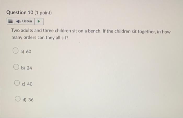 Solved Twi adults and three children sit on a bench. If the | Chegg.com