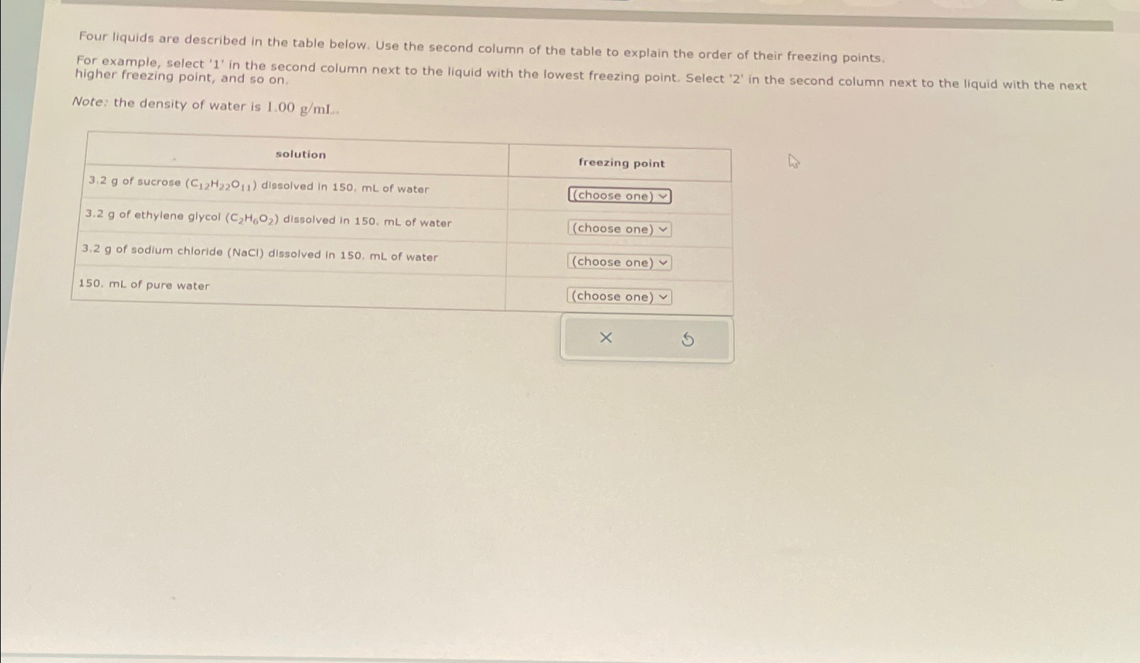 Four liquids are described in the table below. Use | Chegg.com