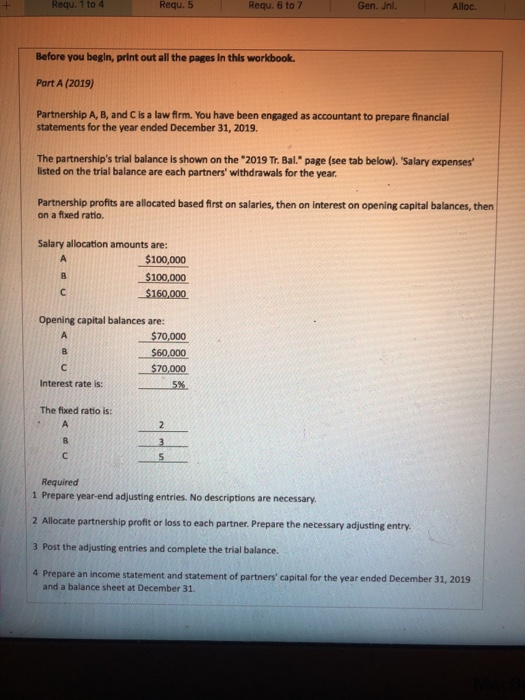 Requ. 1 to 4 Requ. 5 Requ. 6 to 7 Gen. Jnl. Alloc. | Chegg.com