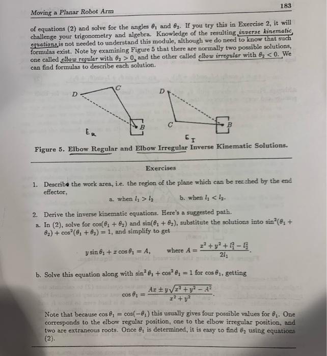 Solved 183 Moving a Planar Robot Arm of equations (2) and | Chegg.com
