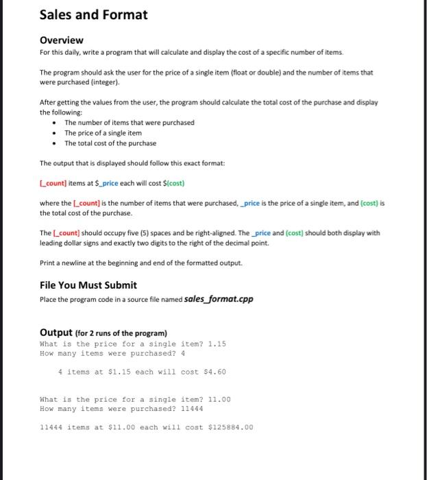 Solved Overview For this daily, write a program that will | Chegg.com