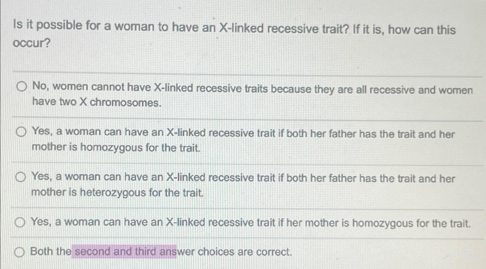 Solved Is it possible for a woman to have an X-linked | Chegg.com