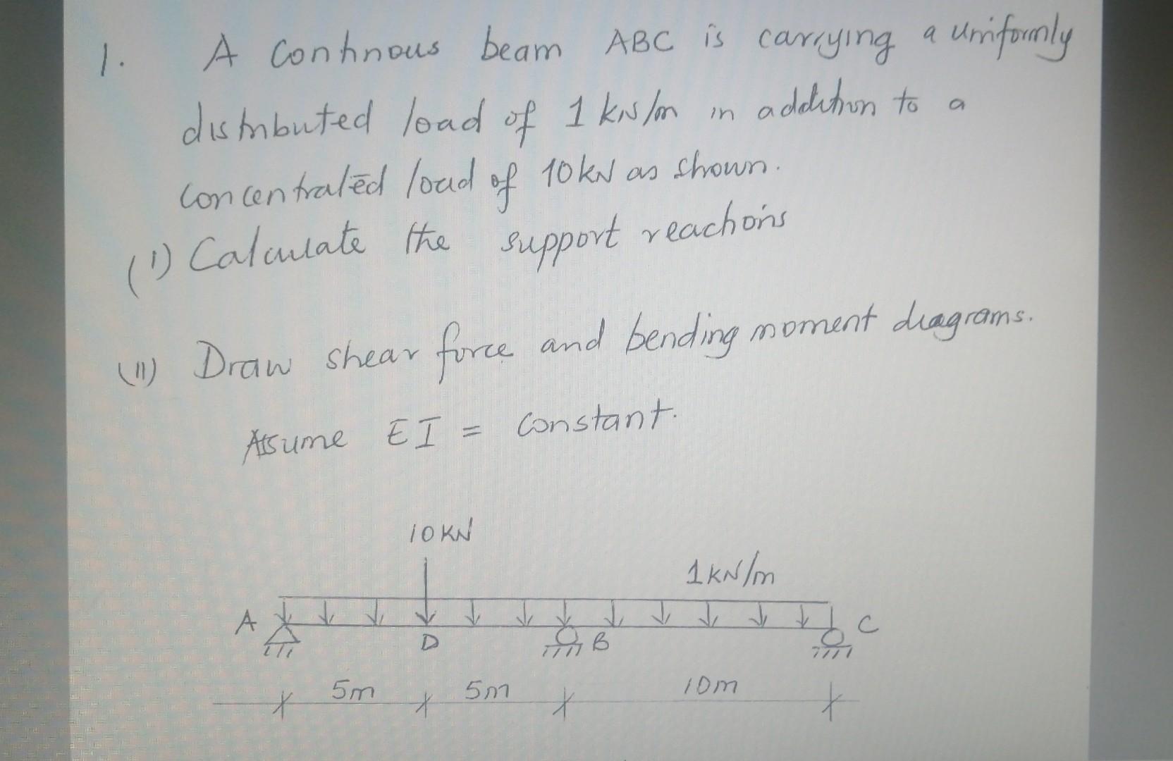 Solved . y A continous beam ABC is carrying a uniformly | Chegg.com