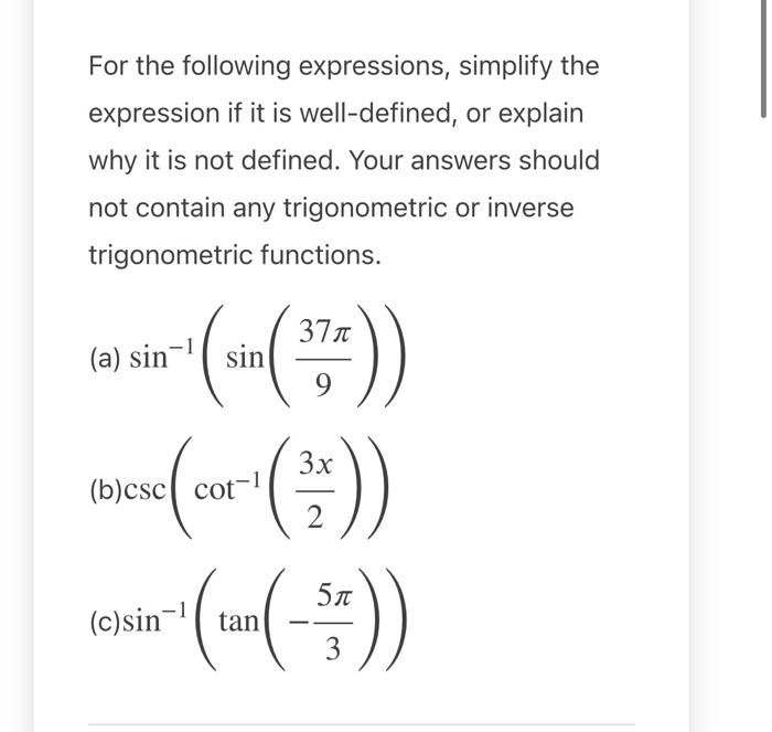 Solved For the following expressions, simplify the | Chegg.com