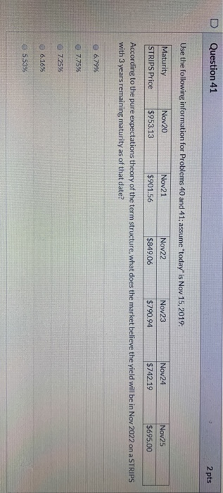 Solved Question 41 2 pts Use the following information for | Chegg.com