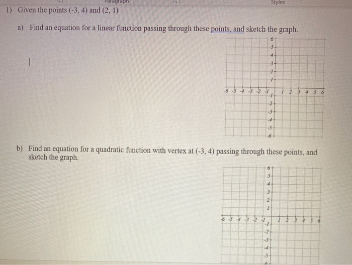 Solved Paragraph Siyos 1) Given the points (-3, 4) and (2, | Chegg.com