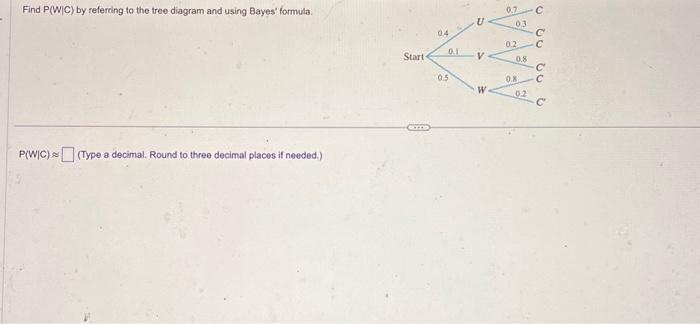 Solved Find P(W∣C) by referring to the tree diagram and | Chegg.com