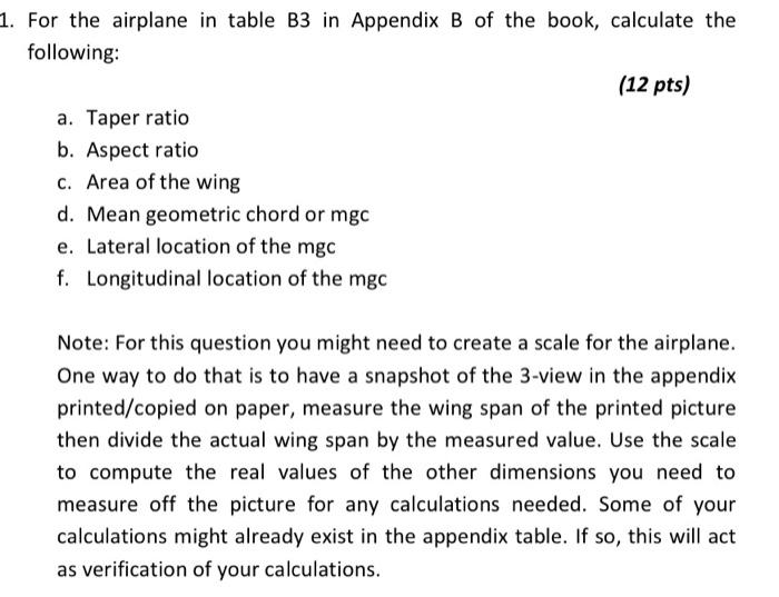 Solved For the airplane in table B3 in Appendix B of the | Chegg.com