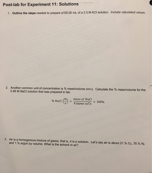 Solved Post-lab for Experiment 11: Solutions 1. Outline the | Chegg.com