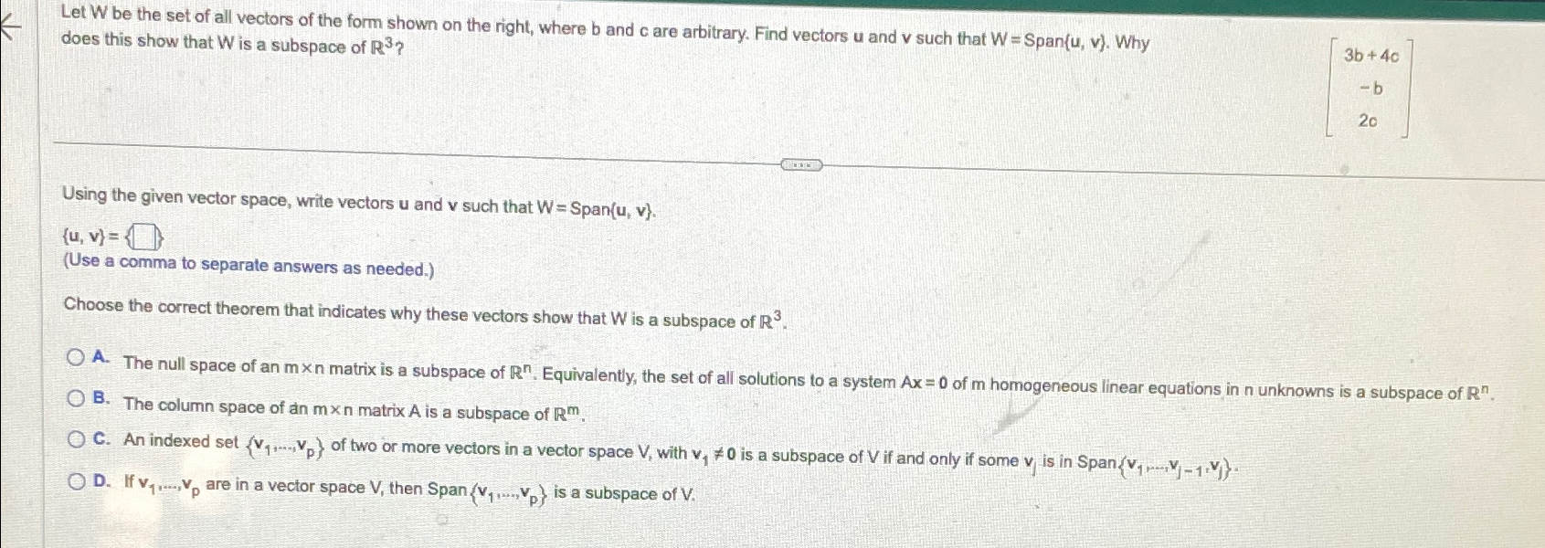 Let W ﻿be the set of all vectors of the form shown on | Chegg.com