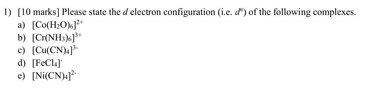 Solved [10 ﻿marks] ﻿please State The D ﻿electron