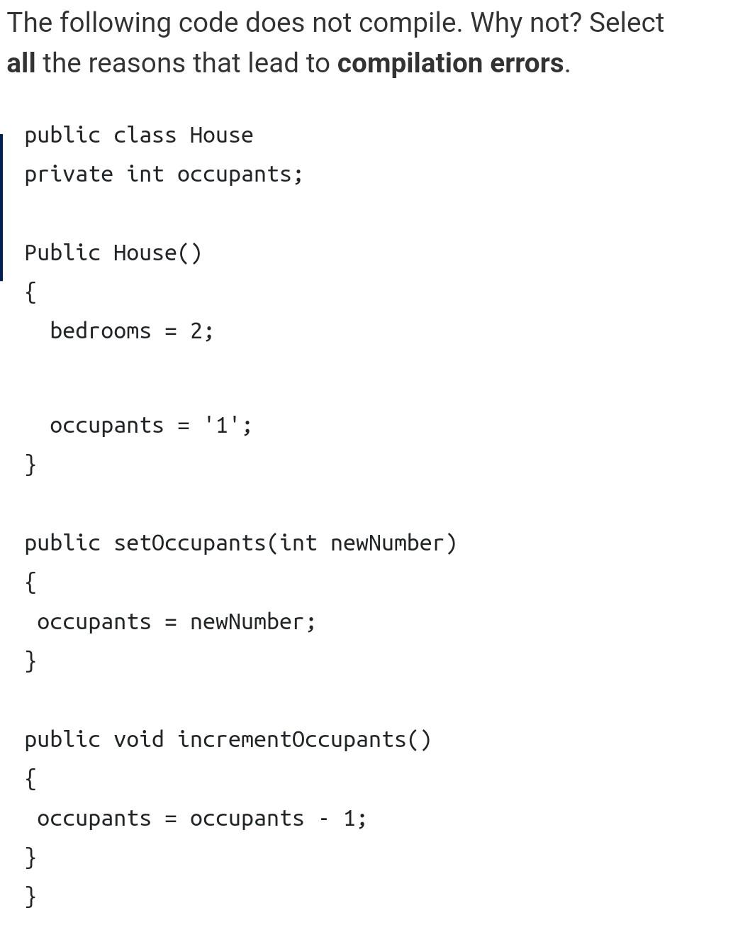Solved The following code does not compile. Why not? Select | Chegg.com