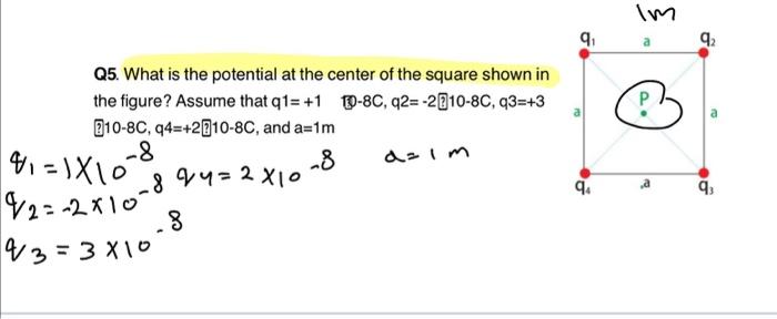 Solved Q5. What is the potential at the center of the square | Chegg.com