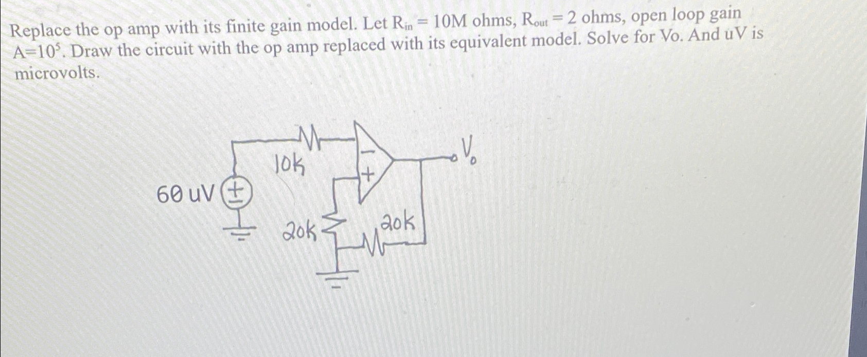 Replace the op amp with its finite gain model. Let | Chegg.com