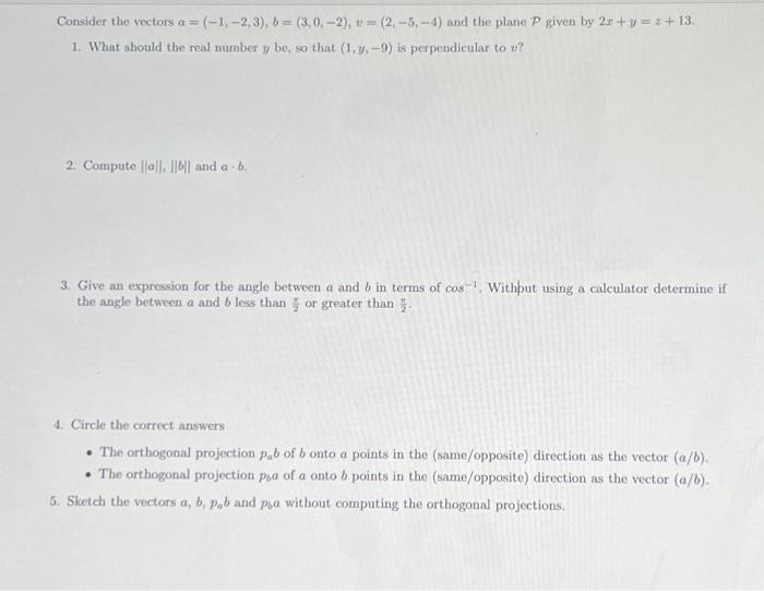 Solved Consider the vectors | Chegg.com