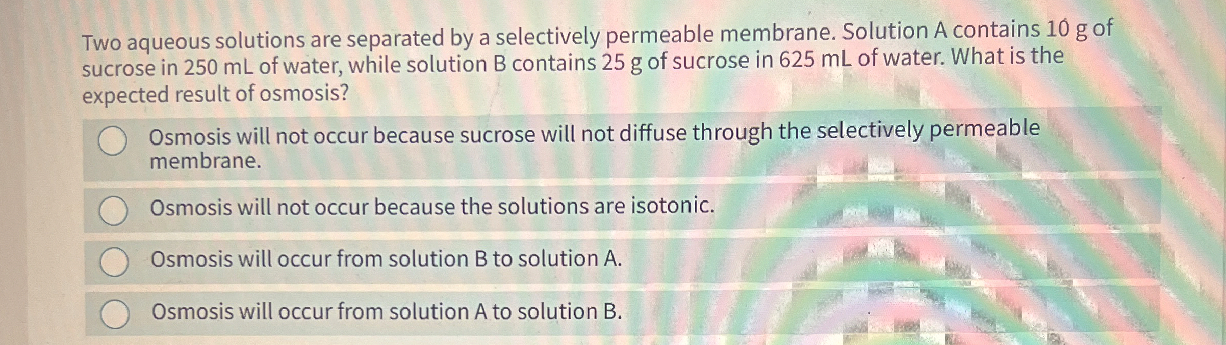 Solved Two aqueous solutions are separated by a selectively | Chegg.com