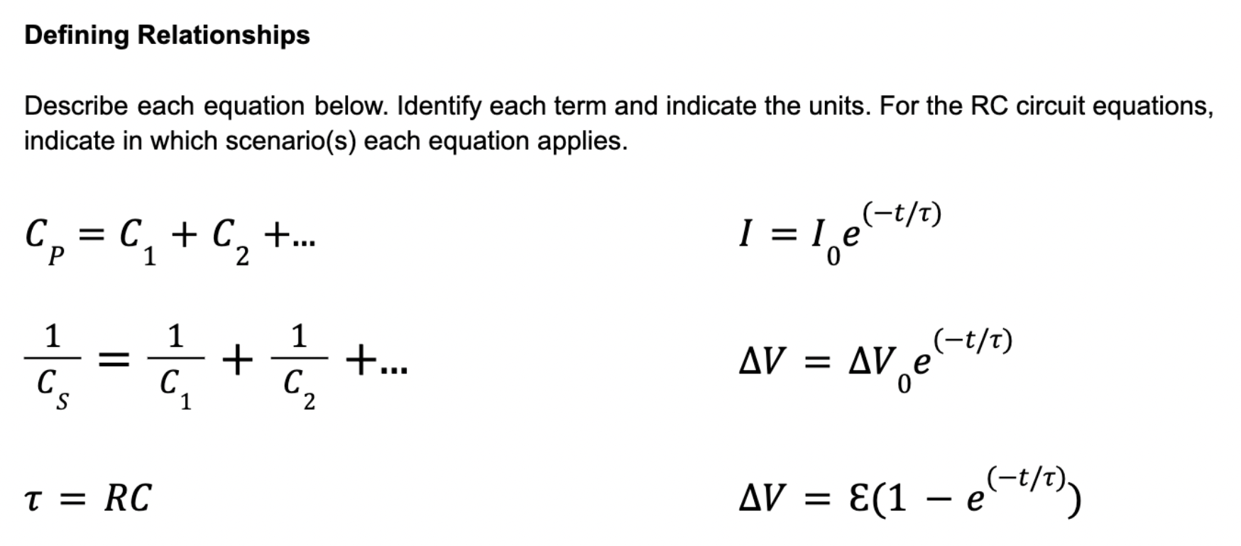 Solved Defining RelationshipsDescribe each equation below. | Chegg.com