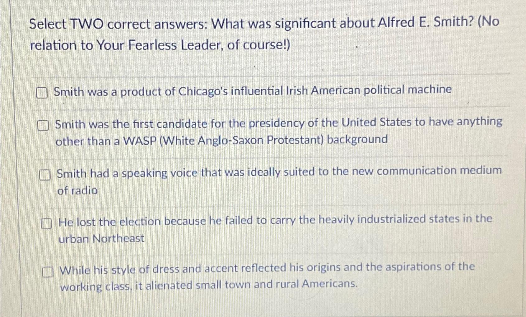 Solved Select TWO correct answers: What was significant | Chegg.com