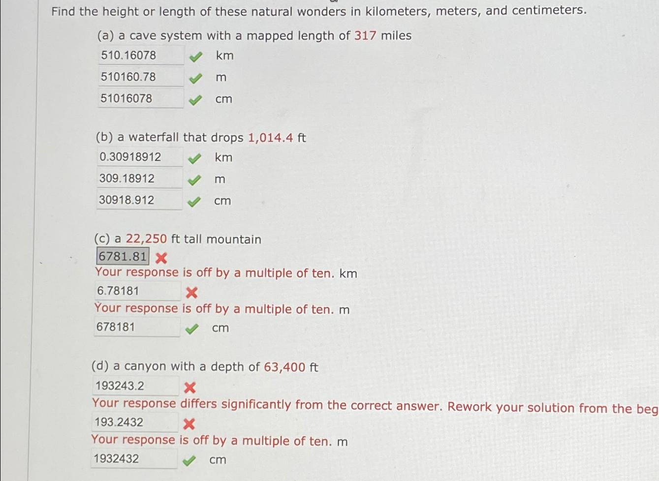 Solved Find the height or length of these natural wonders in | Chegg.com