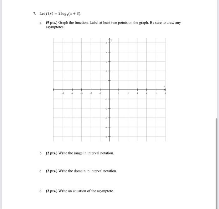 Solved 7. Let f(x) = 2log (x + 3). a. 9pts.) Graph the | Chegg.com